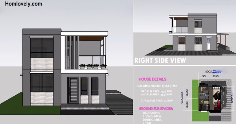 6.5×7 meters House Plan, 2-Storey 3 Bedroom with Balcony ~ » HouseDesigns