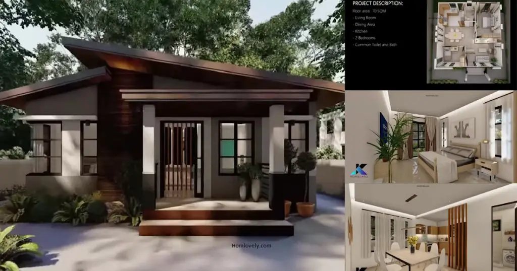 70 SQM Bungalow House Design with 2-BEDROOMS + Floor Plan ~ » HouseDesigns
