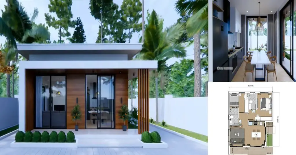 7.5m x 8m Modern House Design with 2 BEDROOMS ~ » HouseDesigns