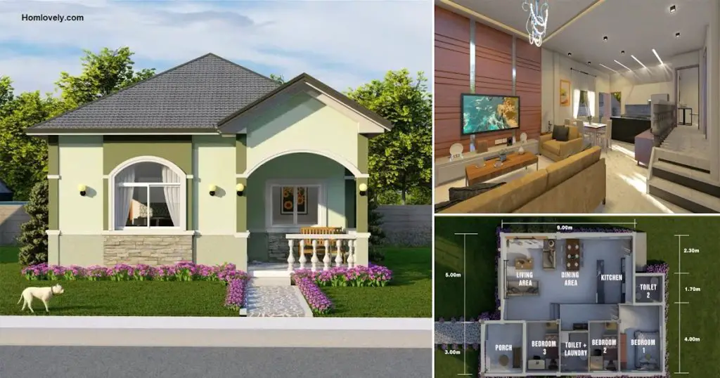 88 Sqm Bungalow House Design with 3 Bedroom + Floor Plan ~ » HouseDesigns