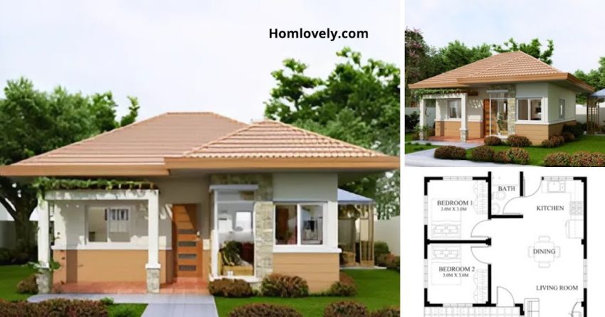 60 SQM Lovely Small House Design with Hip Roof, 2 Bedroom ~ » HouseDesigns